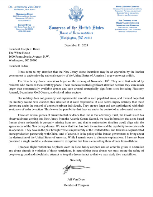 SHOCK: Van Drew says drones may be from ‘missing Iranian mothership ...